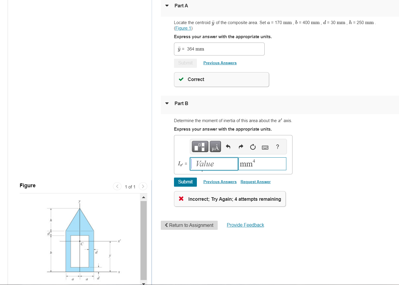 Solved Find Part BPart BDetermine the moment of inertia of | Chegg.com