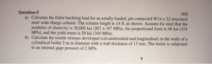 Solved Question-5 (15) a) Calculate the Euler buckling load | Chegg.com