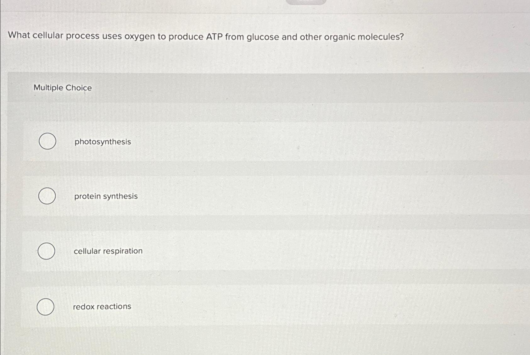 Solved What cellular process uses oxygen to produce ATP from | Chegg.com