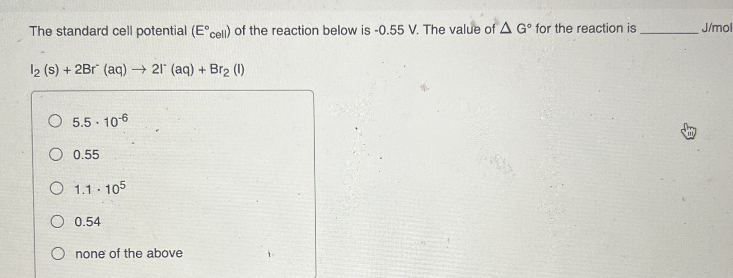 Solved The standard cell potential (Ecell °) ﻿of the | Chegg.com