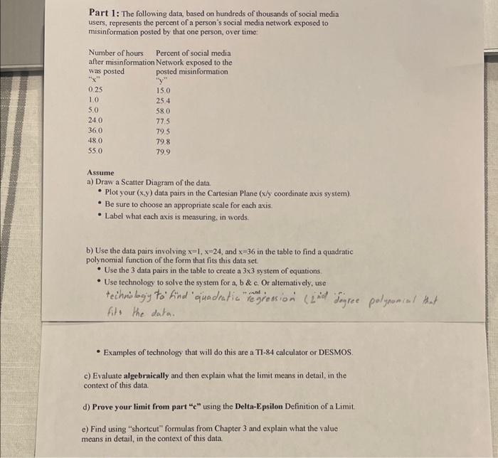 Solved Part 1: The following data, based on hundreds of | Chegg.com