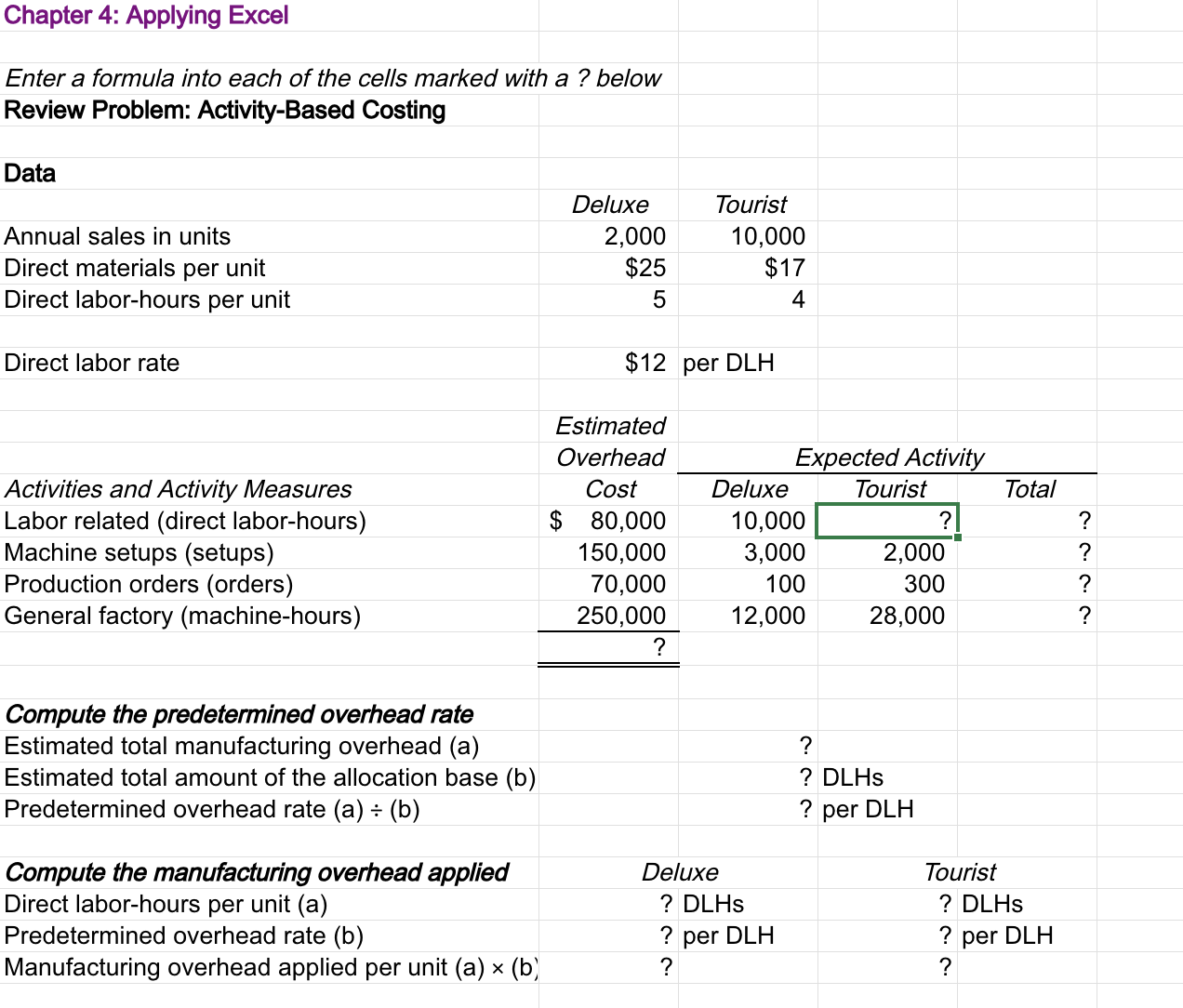Solved Chapter 4: Applying ExcelHelp me fill in all of the | Chegg.com