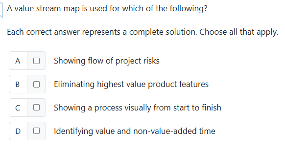 Solved A value stream map is used for which of the | Chegg.com