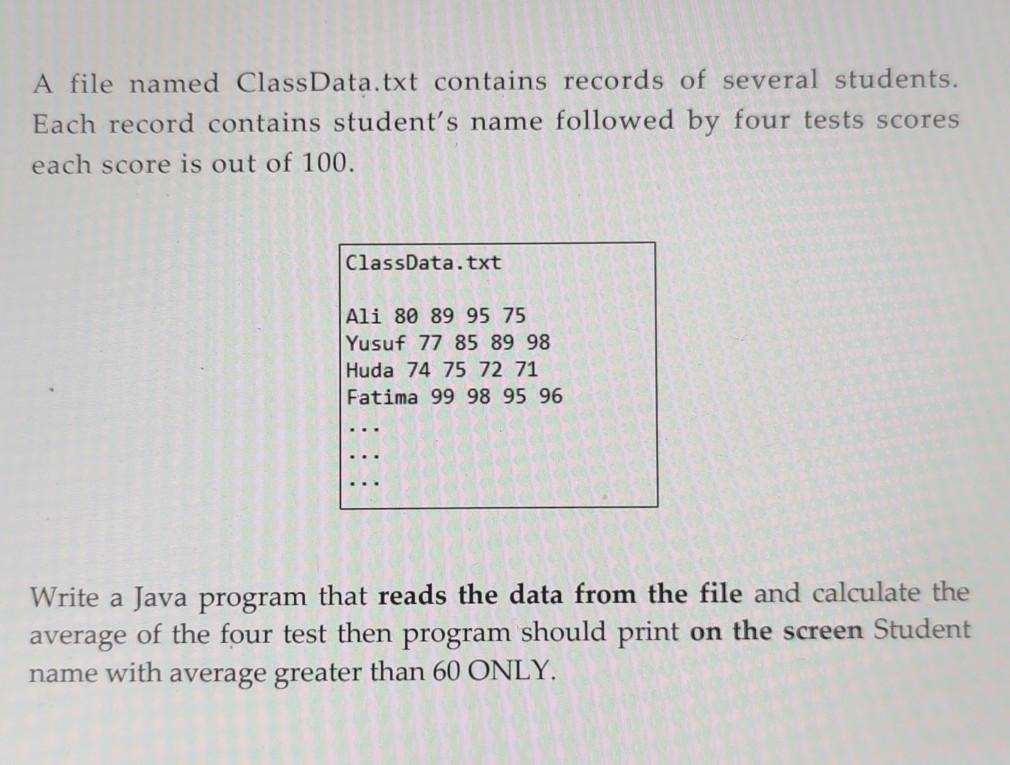Solved A file named ClassData.txt contains records of | Chegg.com