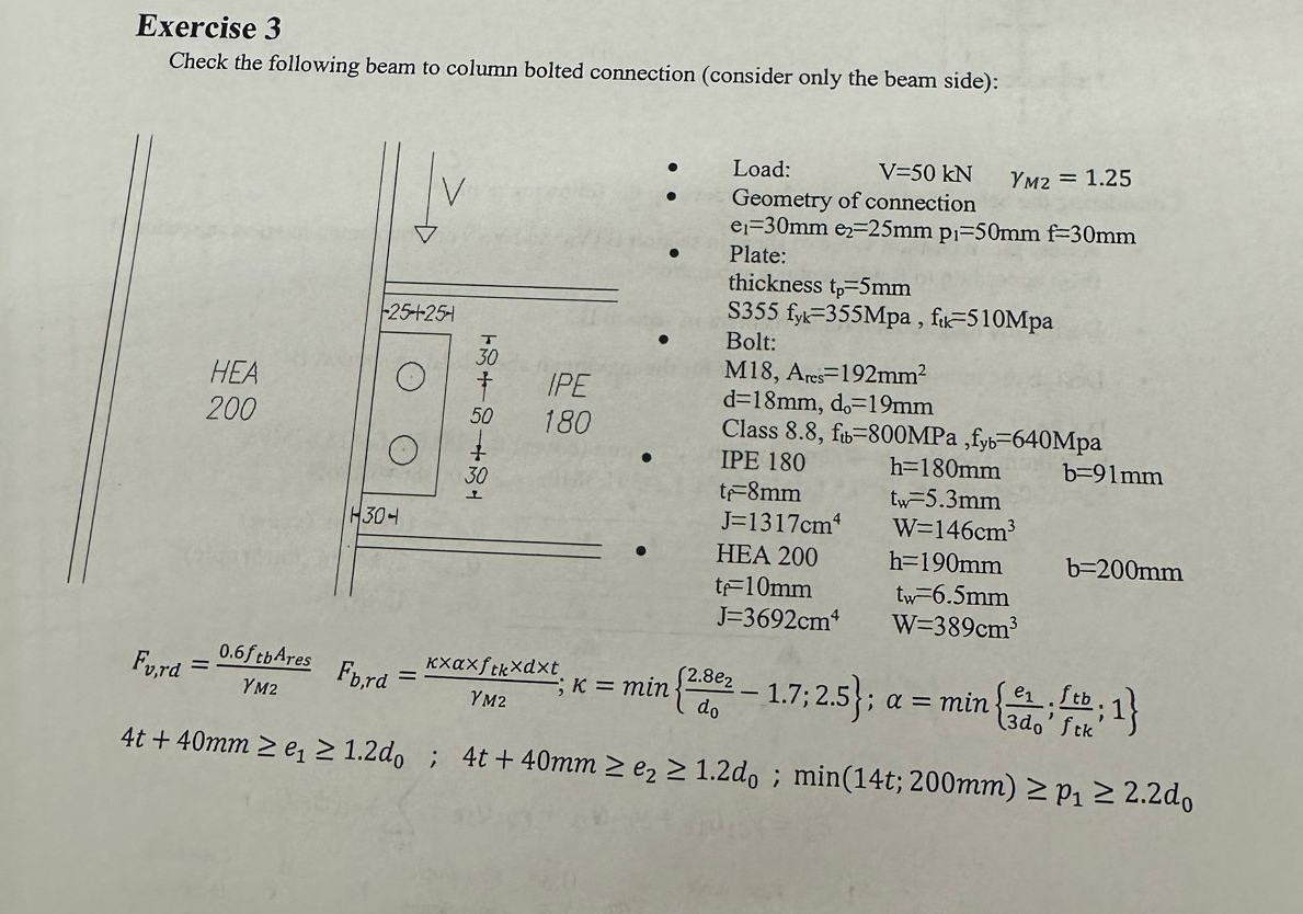 Solved Exercise 3Check the following beam to column bolted | Chegg.com