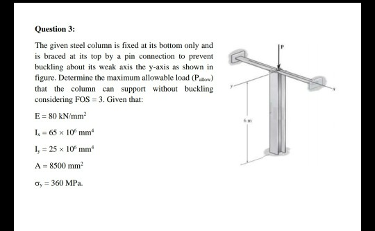 Solved Question 3: The given steel column is fixed at its | Chegg.com