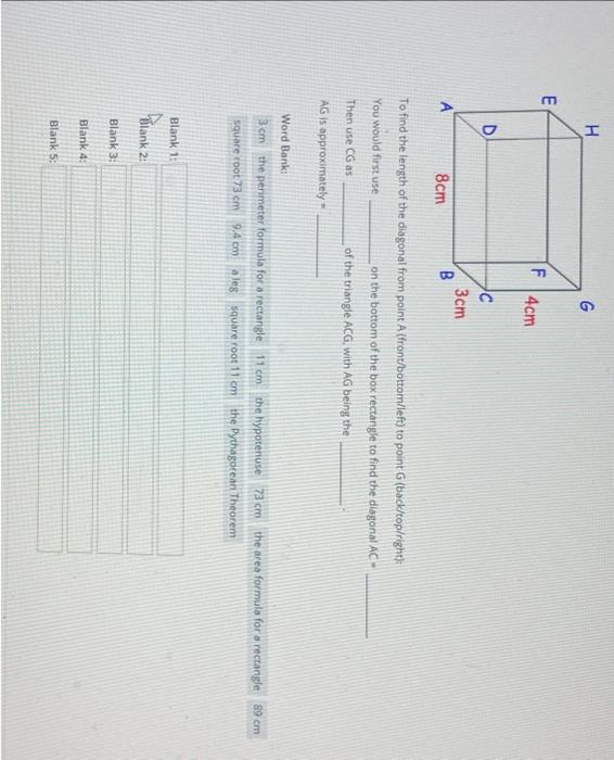 Solved To find the length of the diagonal from point A | Chegg.com