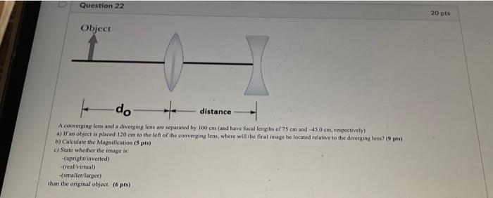 Solved Question 22 Object -do distance A converging lens and | Chegg.com