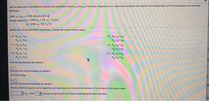 Solved Tast the claim about the corence between two | Chegg.com