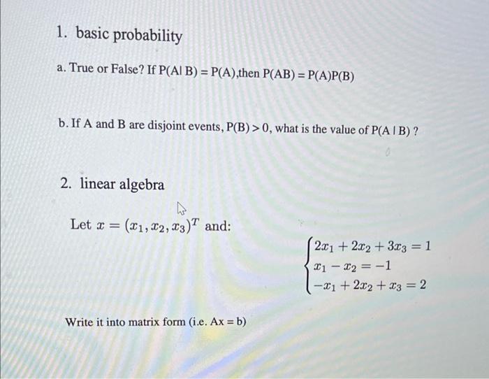 Solved 1. basic probability a. True or False? If | Chegg.com