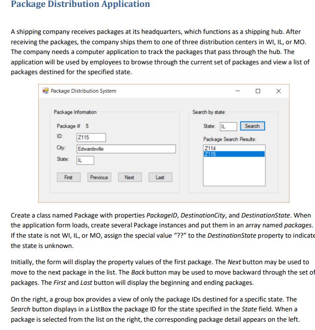 Solved Package Distribution ApplicationA shipping company | Chegg.com