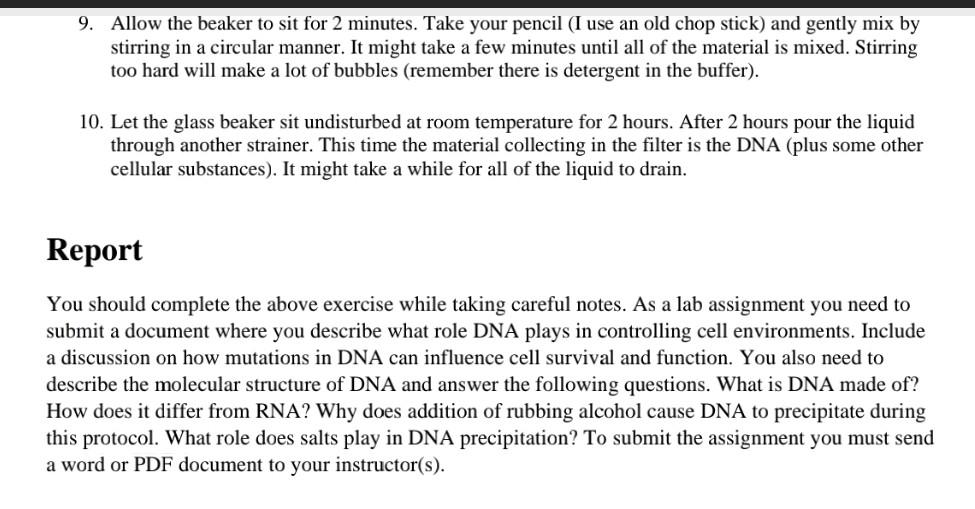 Solved DNA Isolation Lab 8 NOTE: Take extensive notes on | Chegg.com