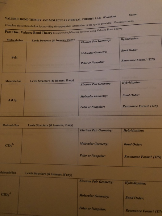 Solved VALENCE BOND THEORY AND MOLECULAR ORBITAL THEORY | Chegg.com
