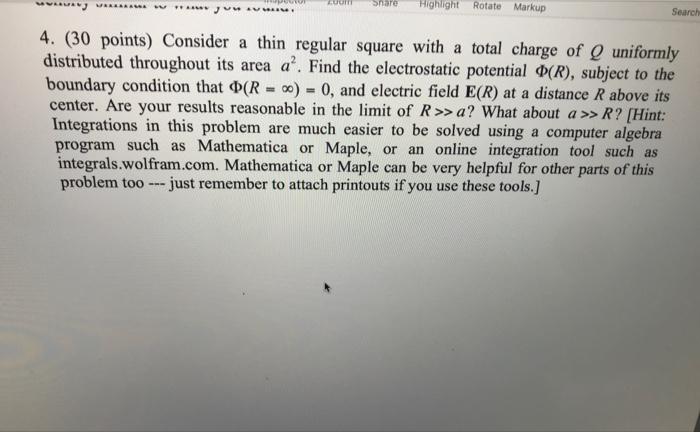 Solved 4. ( 30 points) Consider a thin regular square with a | Chegg.com