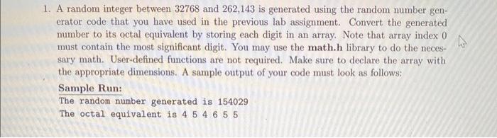 Solved 1. A random integer between 32768 and 262,143 is | Chegg.com