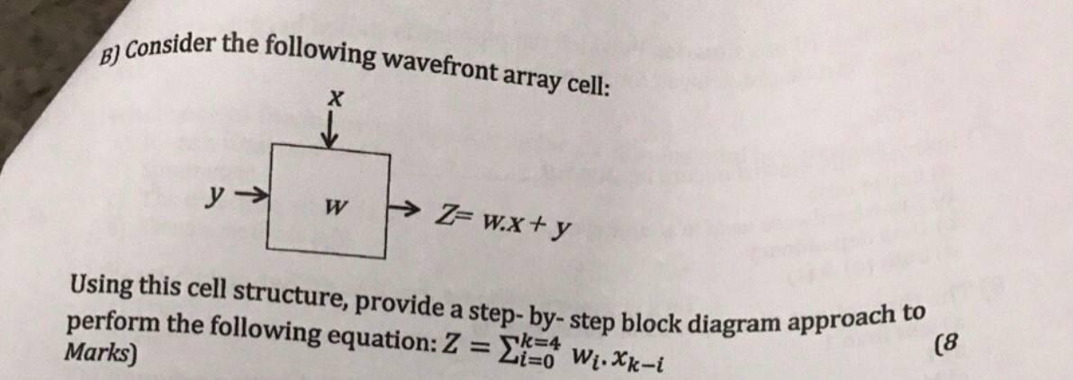 Solved B) Consider the following wavefront array cell: X y > | Chegg.com
