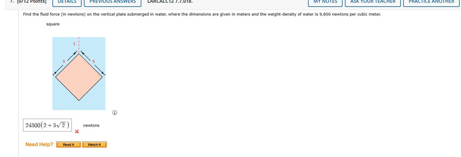 Solved Find the fluid force (in newtons) ﻿on the vertical | Chegg.com