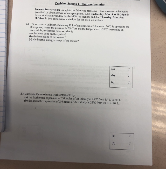 Solved Problem Session 1: Thermodynamics General | Chegg.com