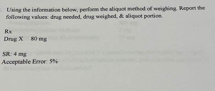 Solved Using the information below, perform the aliquot | Chegg.com