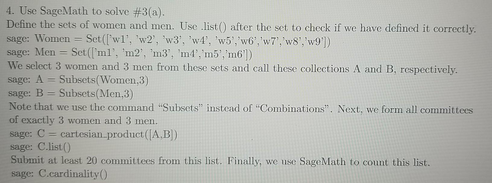 Solved SageMath commands for factorial, permutation, and | Chegg.com
