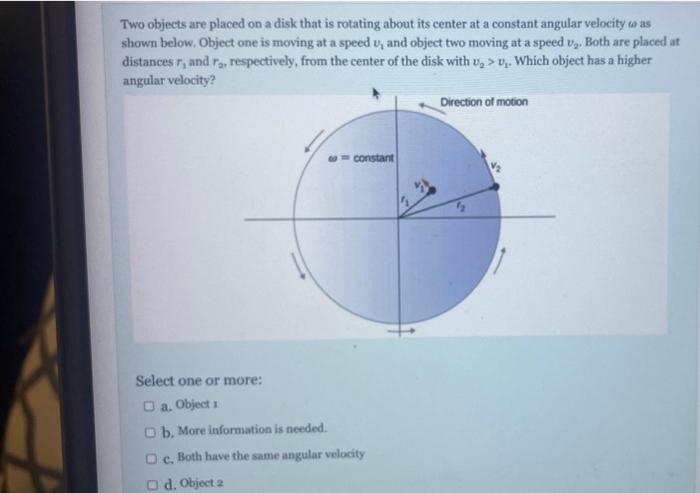 Solved Two objects are placed on a disk that is rotating | Chegg.com
