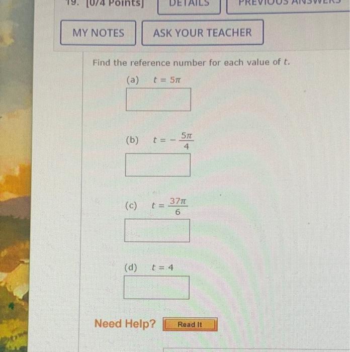 Solved Find the reference number for each value of t. (a) | Chegg.com
