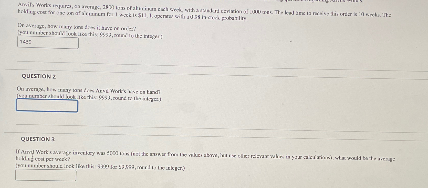Solved Anvil's Works requires, on average, 2800 ﻿tons of | Chegg.com