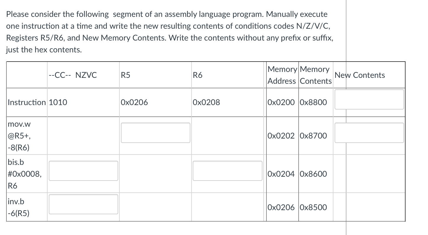 Solved Please consider the following segment of an assembly | Chegg.com