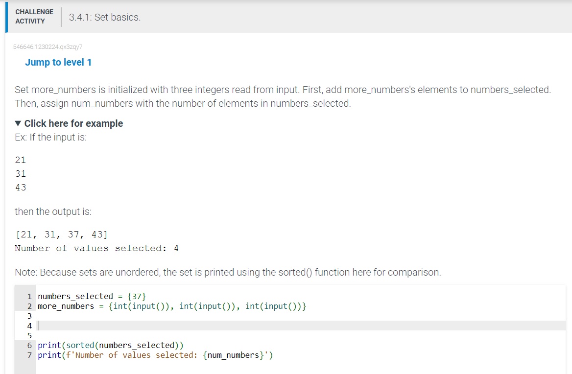 Solved Set more_numbers is initialized with three integers | Chegg.com
