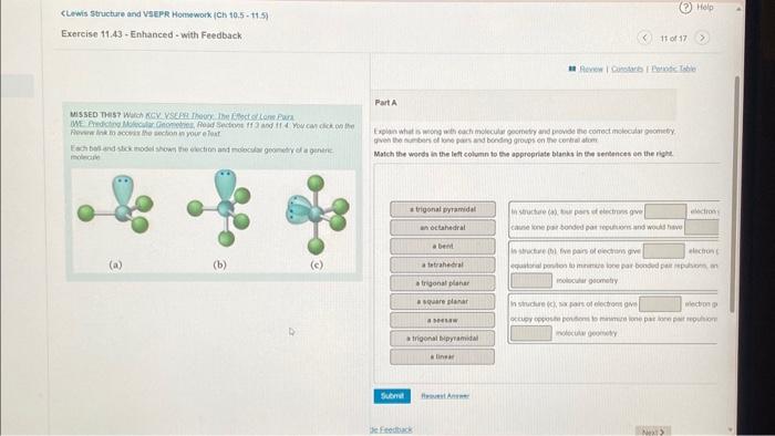 Solved CLewis structure and VSEPR Honwework (Ch 10.5 - 11.5) | Chegg.com