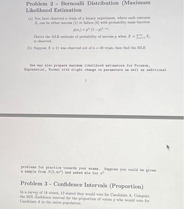 Solved Problem 2 Bernoulli Distribution Maximum Likelihood