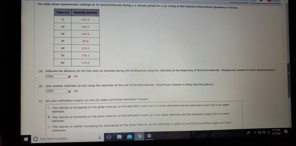 Solved The table shows speedometer readings at 10-second | Chegg.com