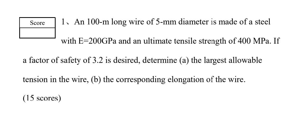 Solved 1、 An 100-m long wire of 5−mm diameter is made of a | Chegg.com