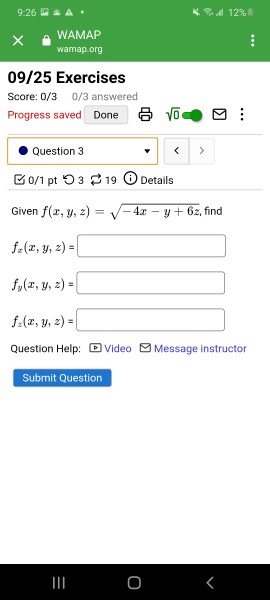 Solved 9:26 12% WAMAP wamap.org 09/25 Exercises Score: 0/3 | Chegg.com