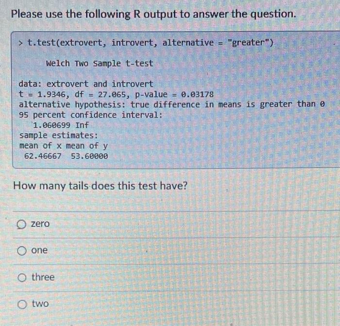 Solved Please use the following R output to answer the | Chegg.com