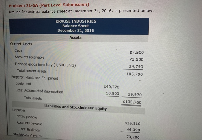 Solved Problem 21-6A (Part Level Submission) Krause | Chegg.com