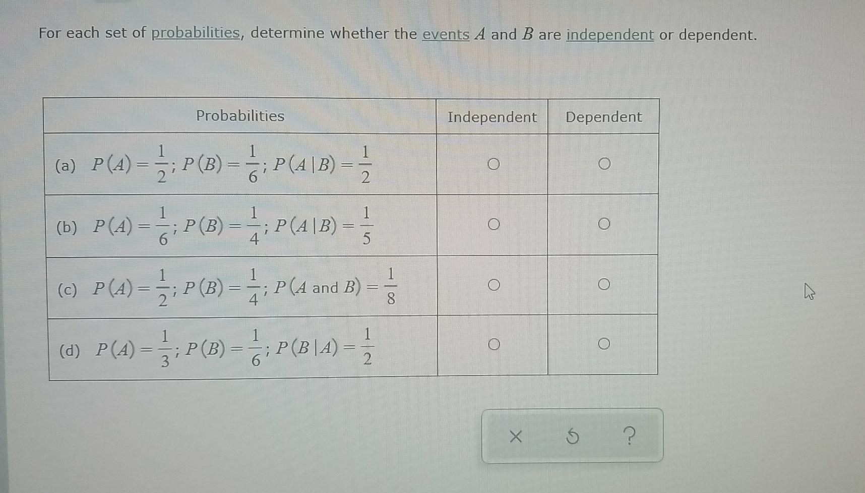 Solved For each set of probabilities, determine whether the | Chegg.com