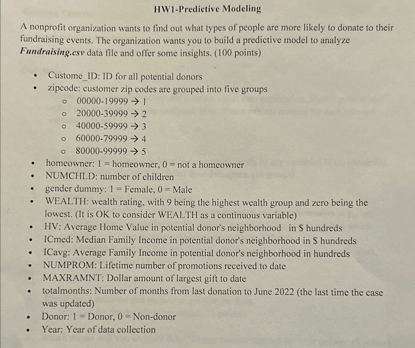 Solved HW1-Predictive ModelingA nonprofit organization wants | Chegg.com