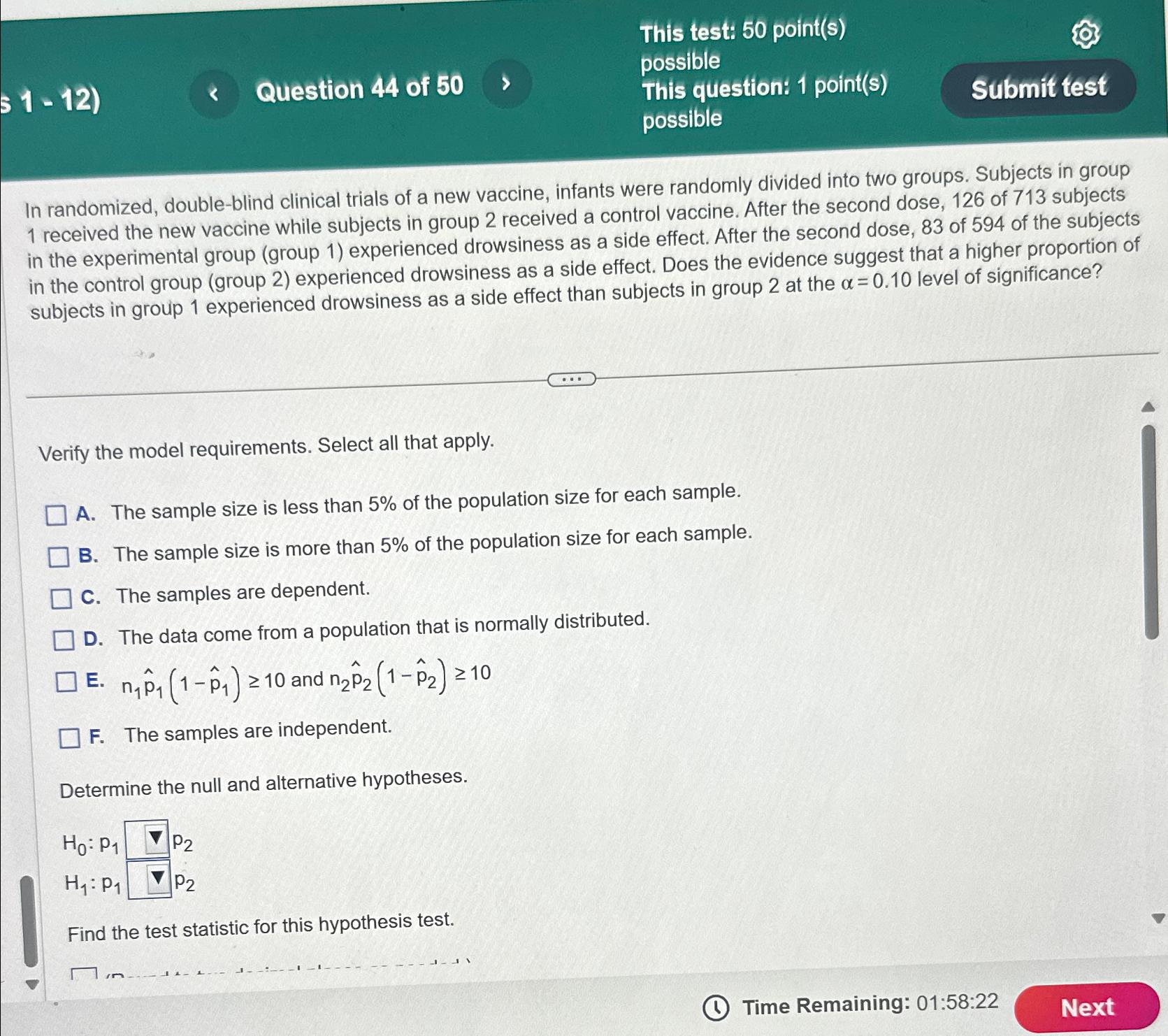 Solved Question 44 ﻿of 50This test: 50 | Chegg.com