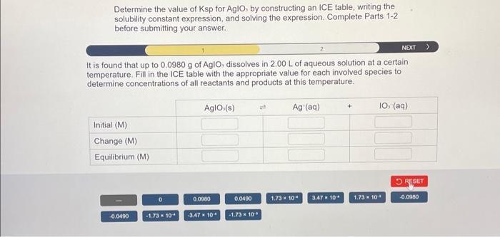 Solved Determine the value of Ksp for AgIO, by constructing | Chegg.com