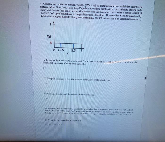 Solved 3. Consider the continuous random variable (RV) - and | Chegg.com