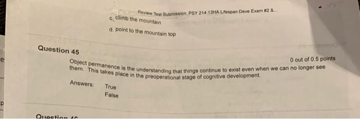 Solved stion 44 Piaget's 3-mountain task demonstrates the | Chegg.com