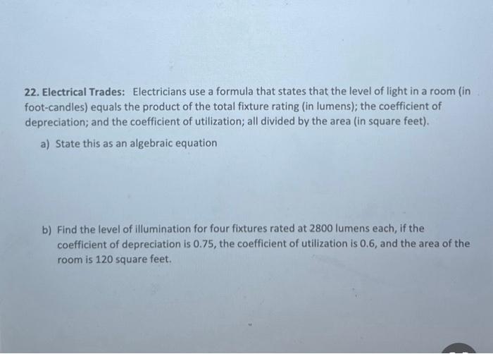 Solved 22. Electrical Trades: Electricians use a formula | Chegg.com