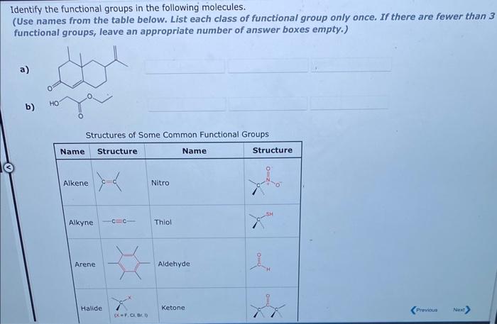 Solved Identify the functional groups in the following | Chegg.com
