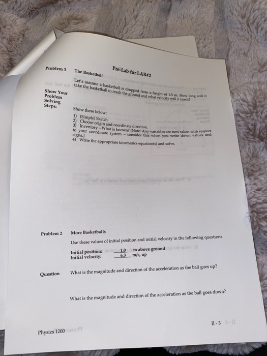 Solved Problem 1 The Basketball Pre-Lab for LABI2 Les assume | Chegg.com