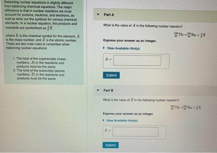 Solved Part A Balancing nuclear equations is slightly | Chegg.com
