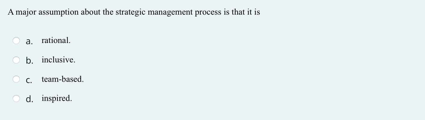Solved A major assumption about the strategic management | Chegg.com
