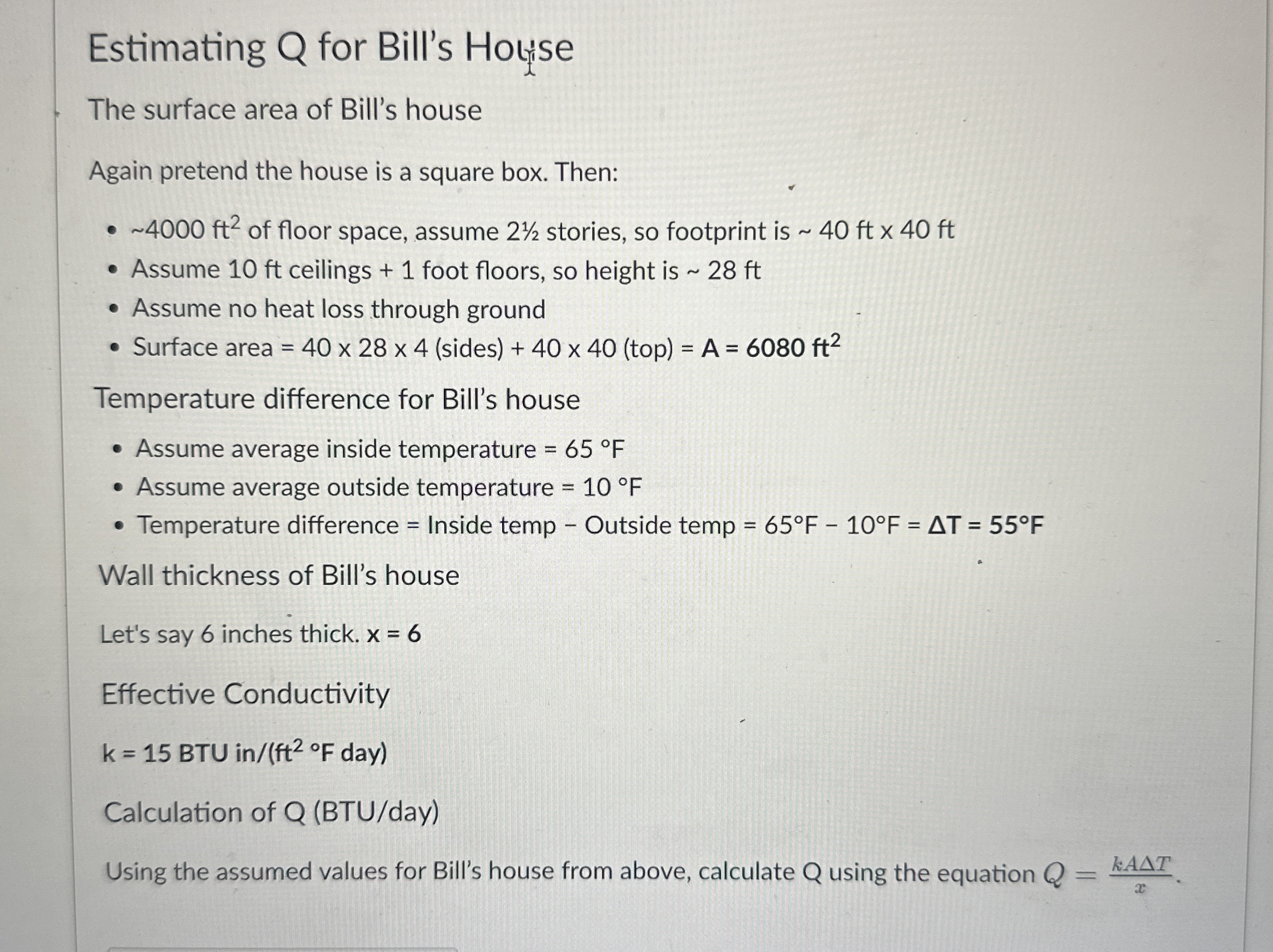 Solved Estimating Q ﻿for Bill's HotyseThe surface area of | Chegg.com