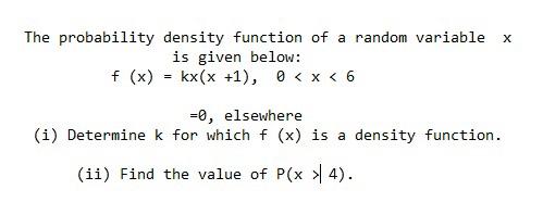 Solved The probability density function of a random variable | Chegg.com