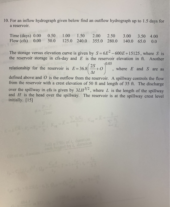 10. For an inflow hydrograph given below find an | Chegg.com